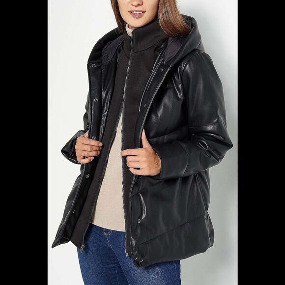 Centigrade | Jackets & Coats | Centigrade Faux Leather Puffer With Knit ...
